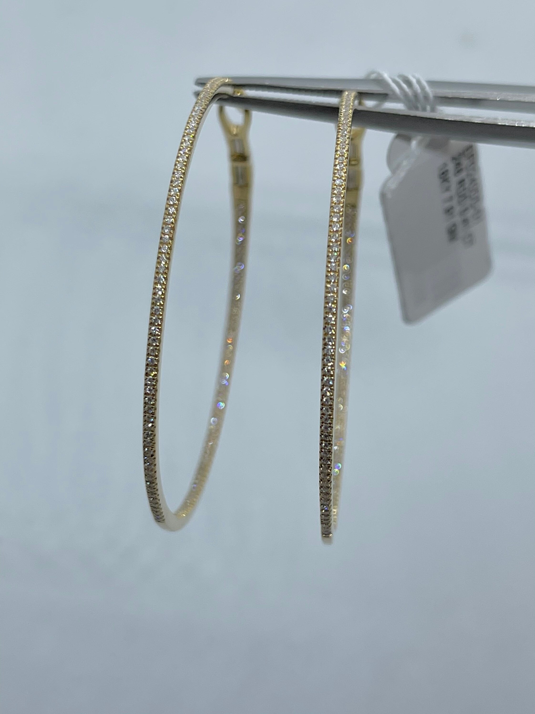 Thin Diamond Hoops Big Diamond Hoop Earrings 18K Yellow Gold - Etsy