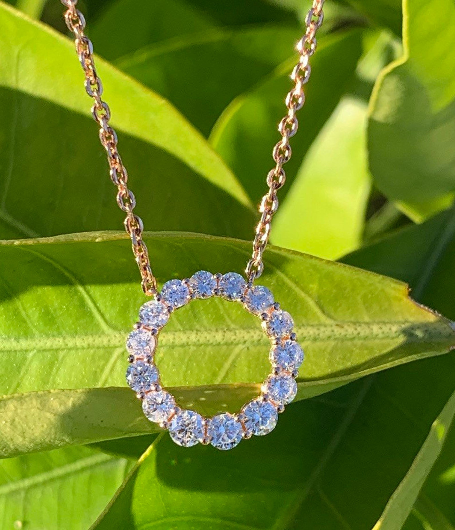 Circle Diamond Necklace Circle Diamond Pendant 18K Yellow | Etsy