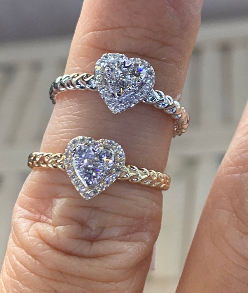 Dainty Heart Ring Diamond Heart Ring Heart Ring Gold White - Etsy