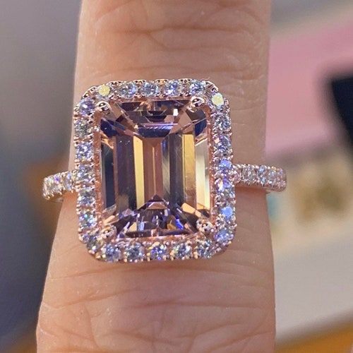 Emerald Cut Morganite Engagement Ring 14K Rose Gold Morganite - Etsy