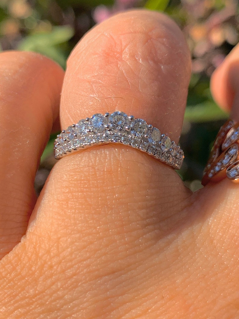 Curved Diamond Wedding Band Curved Crown Diamond Ring | Etsy