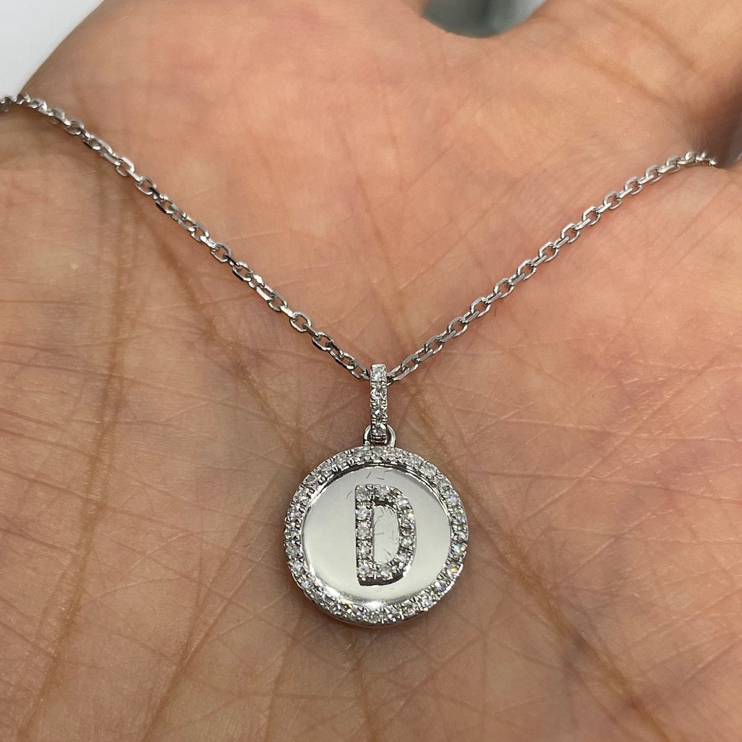 Initial Pendant, Initial Necklace Letter D Necklace, 14K White Gold D ...