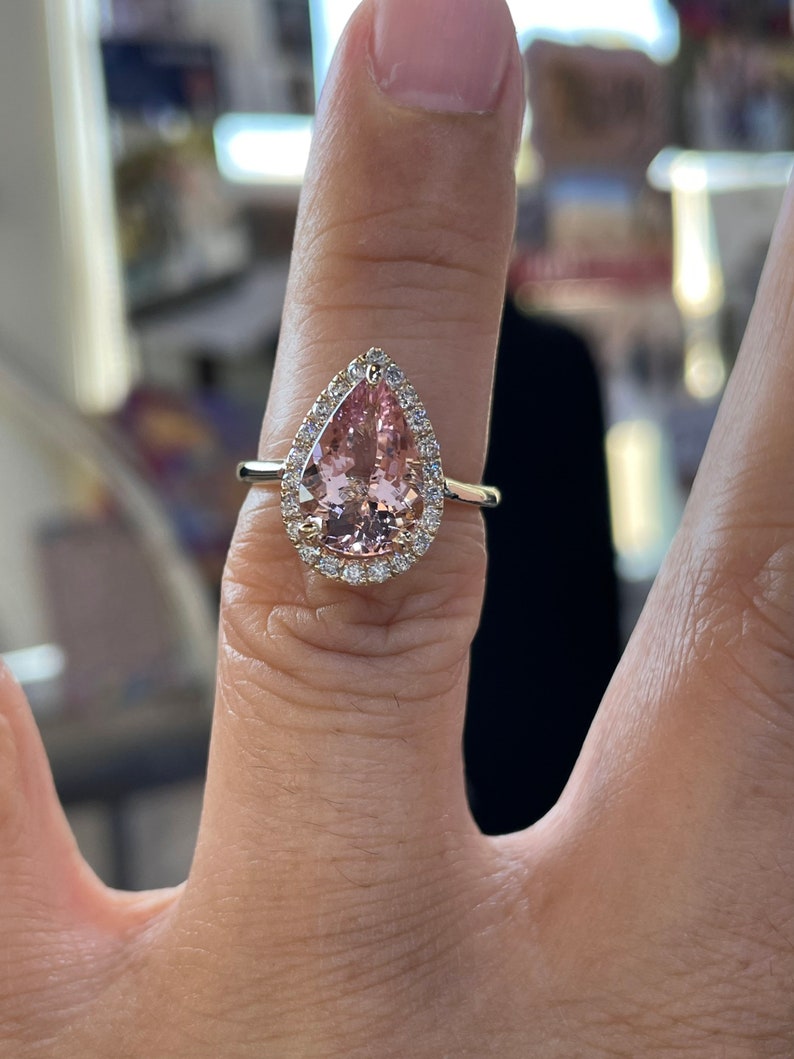 14K Yellow Gold Morganite Ring Pear Shape Morganite Ring - Etsy