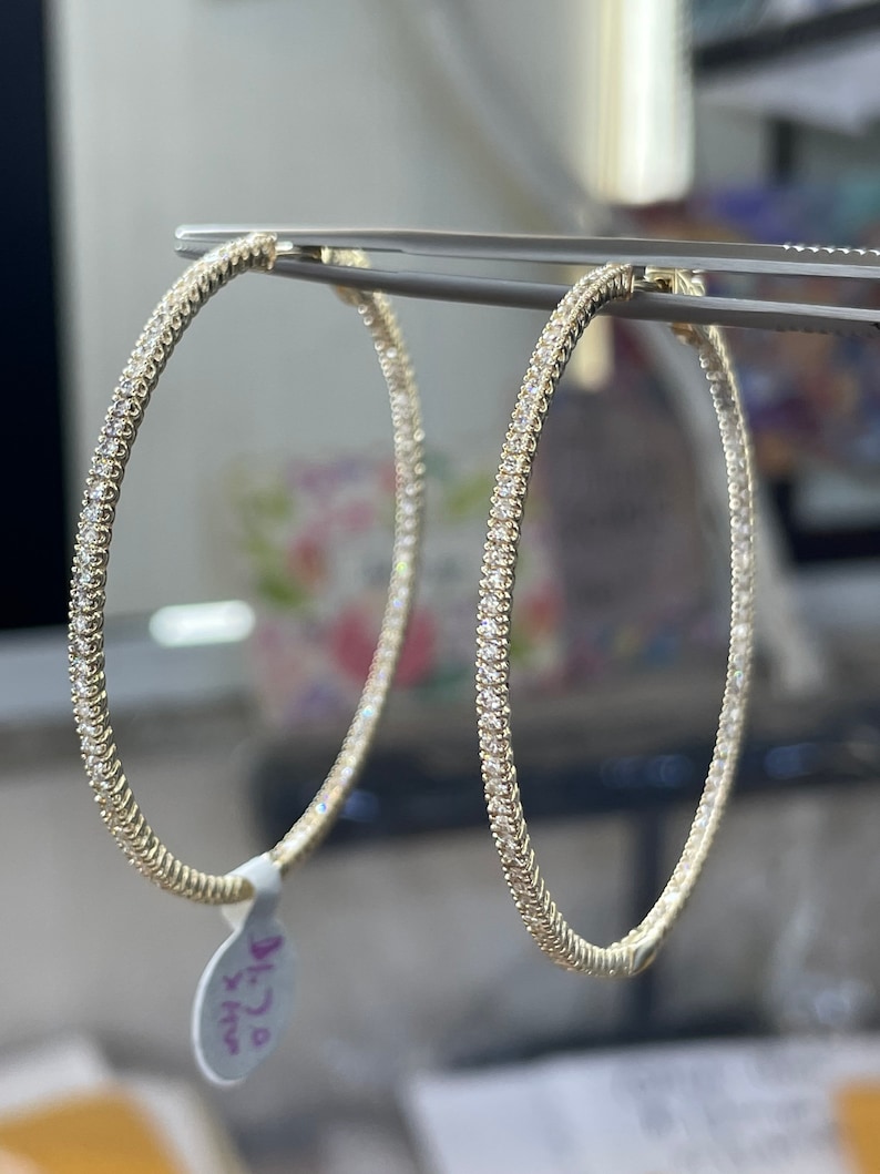 Chic Diamond Hoop Earrings Big Diamond Hoop Earrings 2 Thin | Etsy