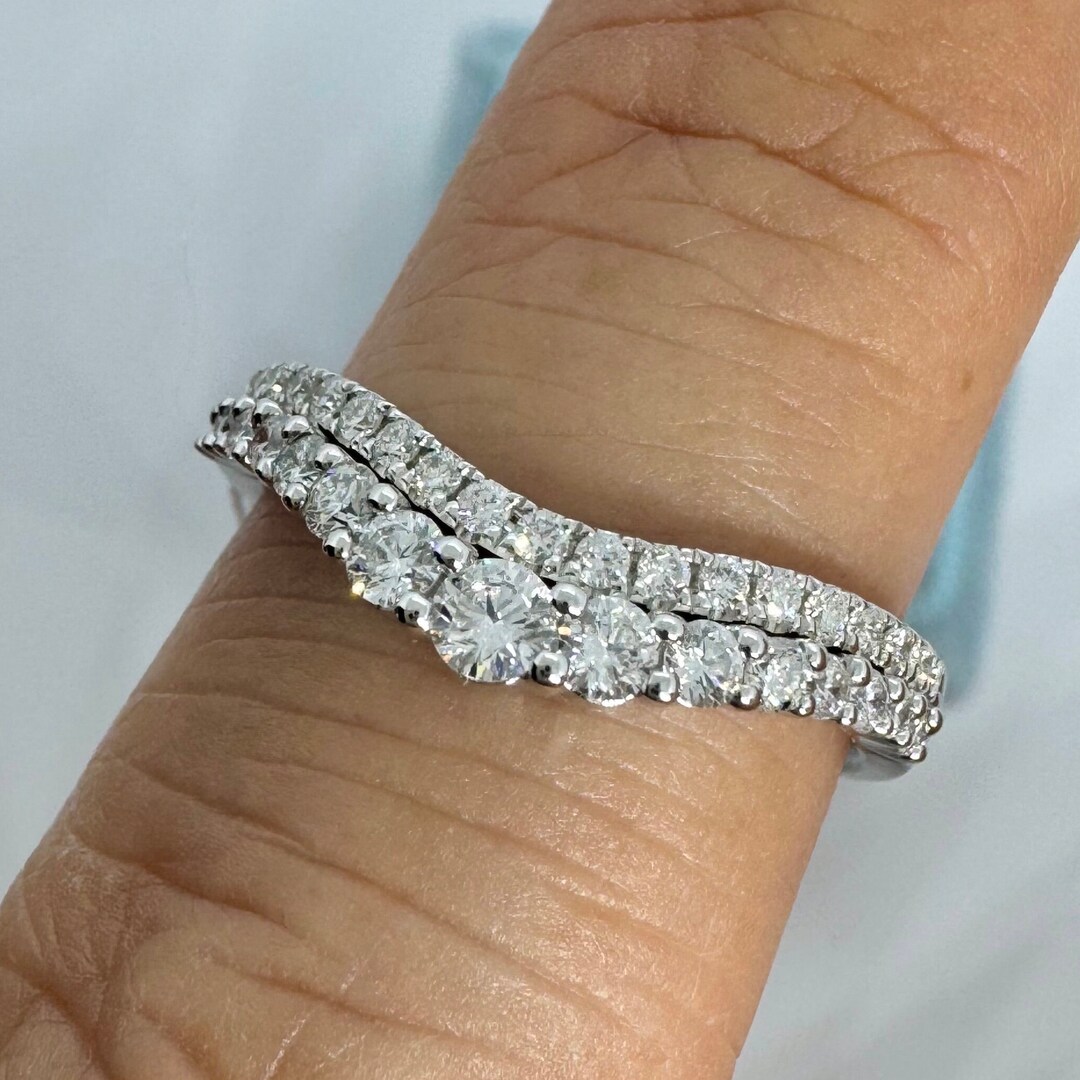 Curved Diamond Wedding Band, 14K Yellow Gold Crown Ring, Natural ...