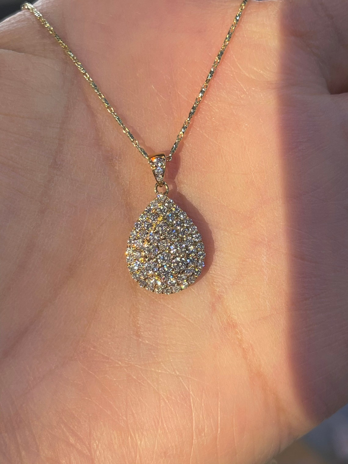 Pear Shape Diamond Necklace Pear Diamond Pendant 18K Yellow | Etsy