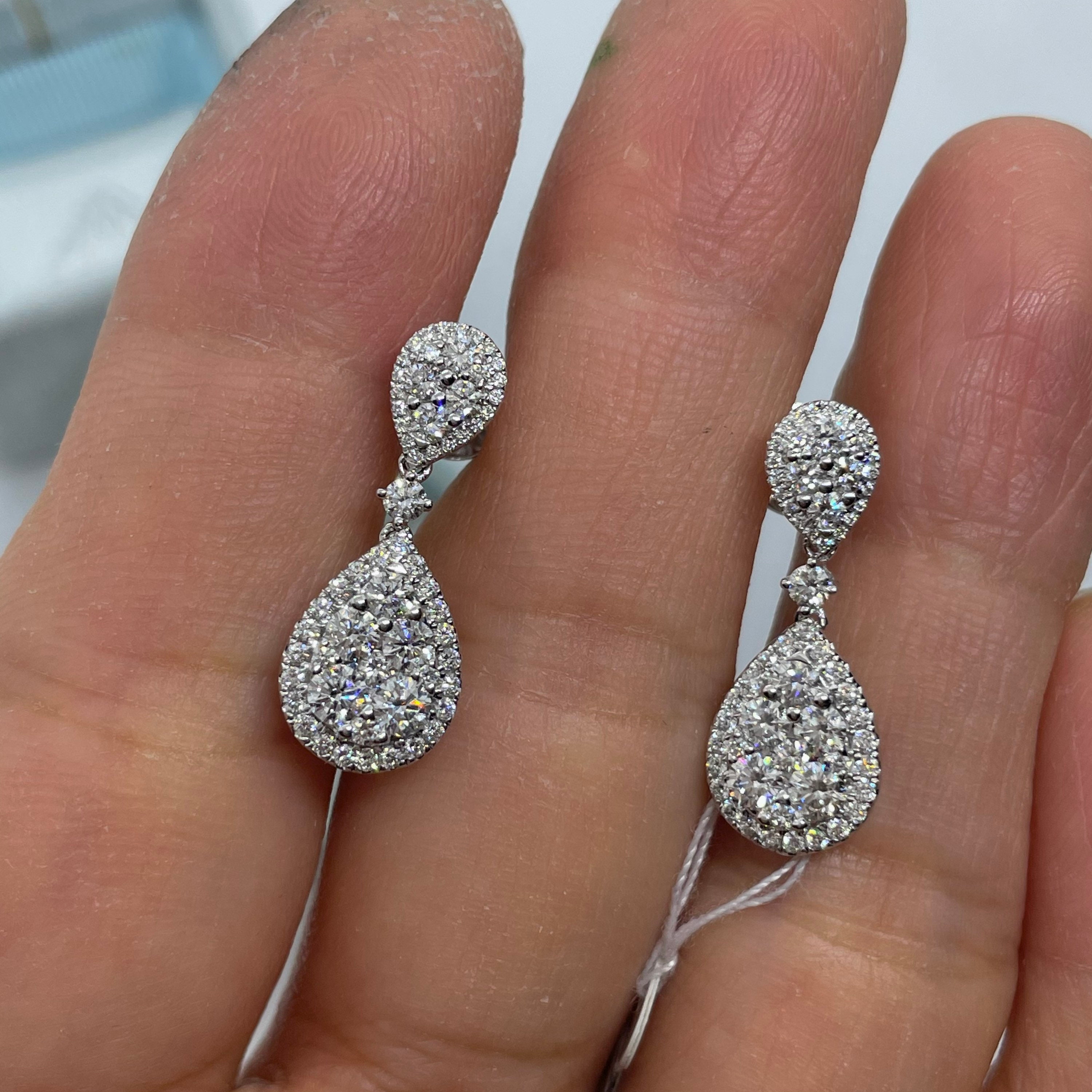 KurtUngDesign Dangling Diamond Earrings Pear Diamond Earrings 18K White Gold Pear Cut Diamond Earrings