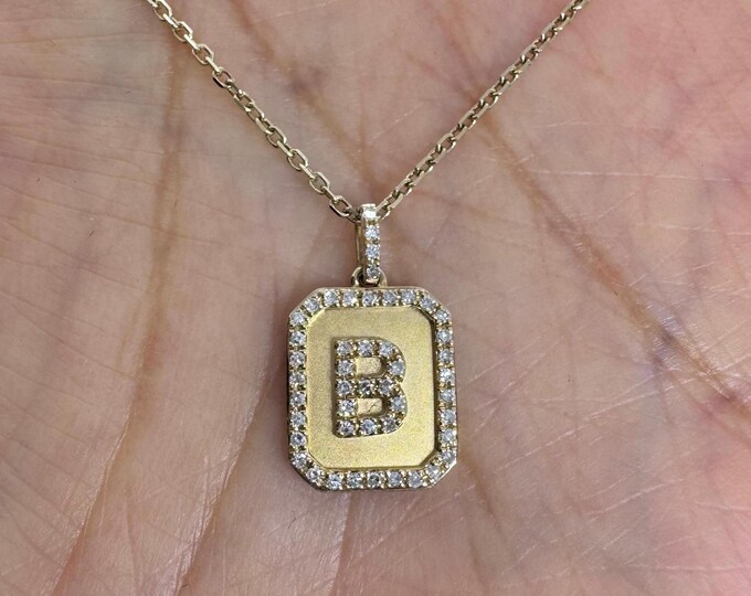 Initial B Pendant, Diamond B Pendant, 14K Yellow Gold Diamond Letter B ...