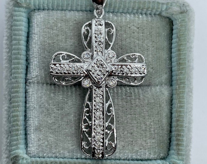 Genuine Diamond Cross, Diamond Cross Necklace, 14K White Gold Diamond ...