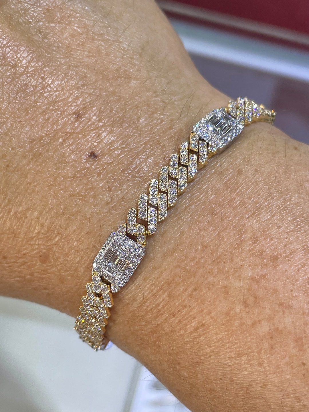 Diamond Link Bracelet, Cuban Link Diamond Bracelet, Emerald Cut ...