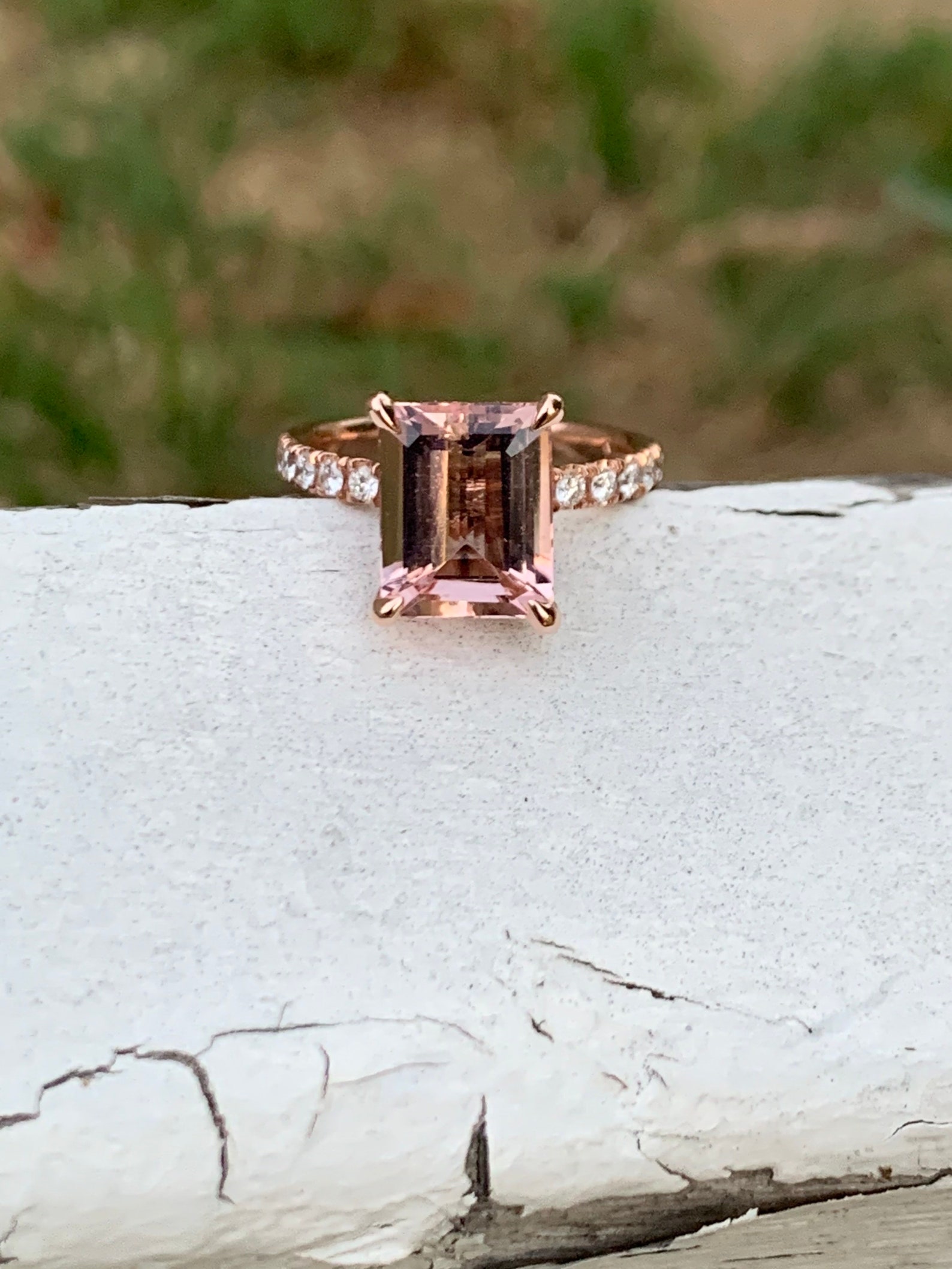 Emerald Cut Morganite Engagement Ring, Morganite Wedding Ring, 14K Rose ...