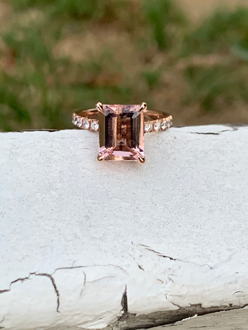 Emerald Cut Morganite Engagement Ring Morganite Wedding Ring - Etsy