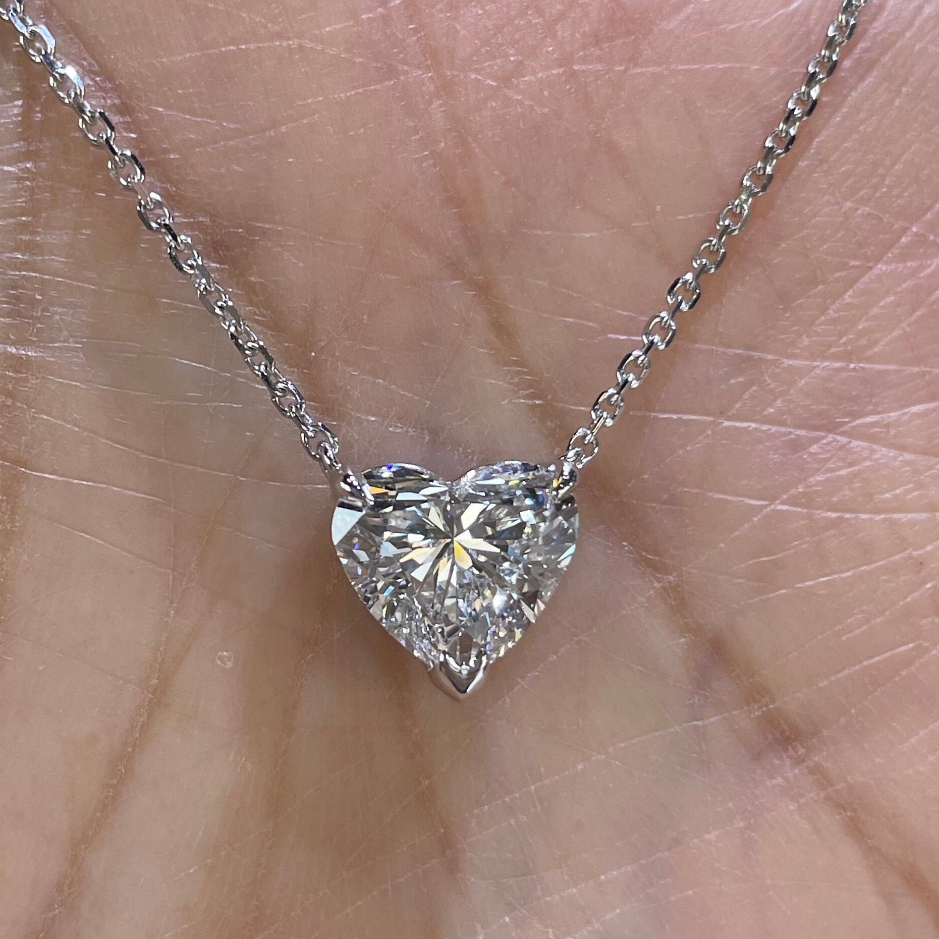 Heart Solitaire Necklace Diamond Heart Necklace Anniversary Gift Heart Diamond Pendant 3 Carats VVS2 E Lab Grown Diamond