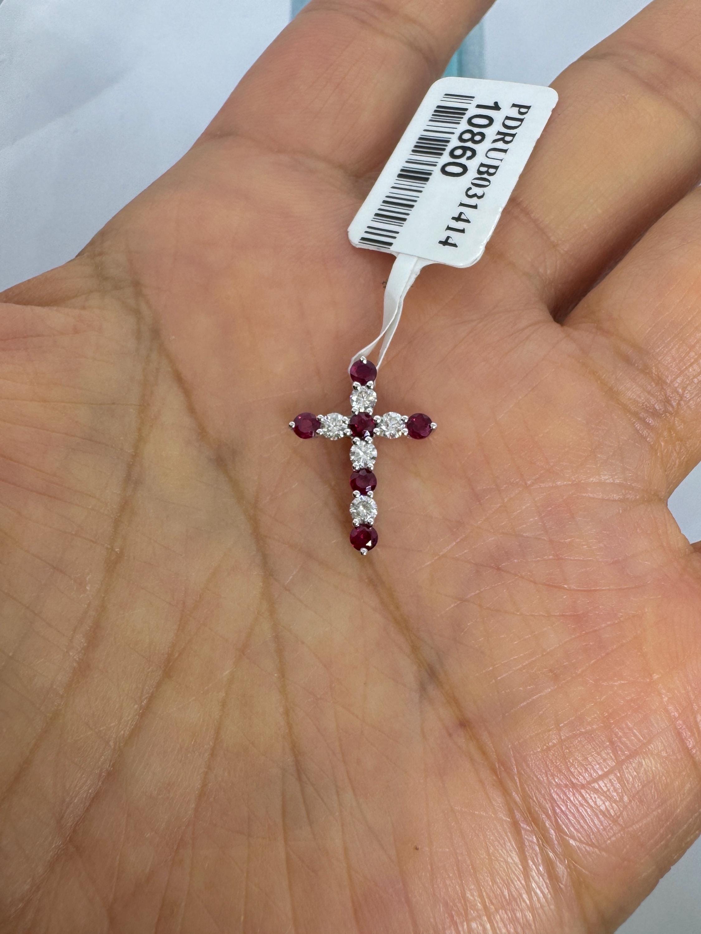 Ruby Cross Necklace, Ruby Cross Pendant, White Gold Ruby Cross, 18K ...