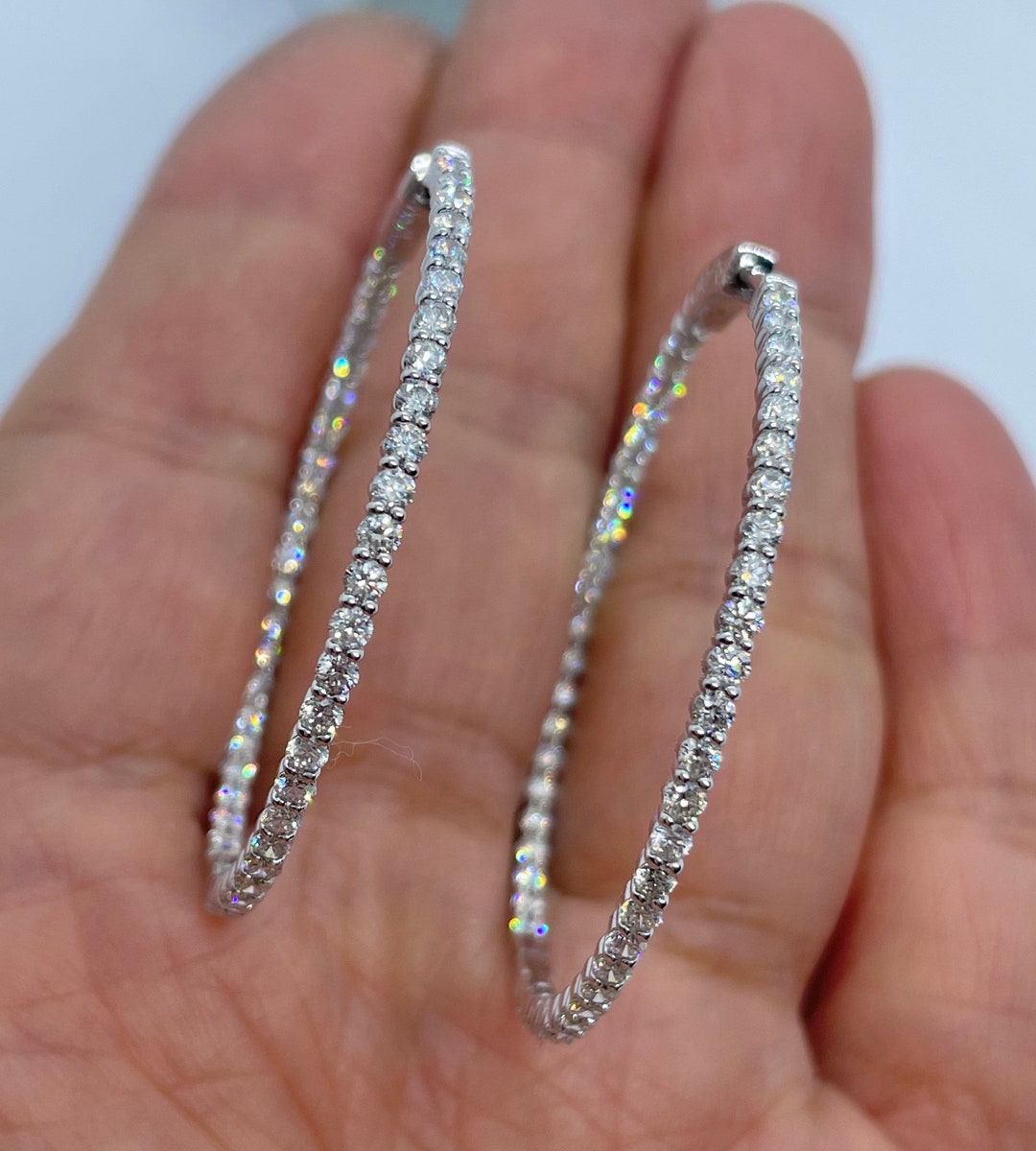 Chic Diamond Hoop Earrings, Big Diamond Hoop Earrings, 1.63” Thin ...
