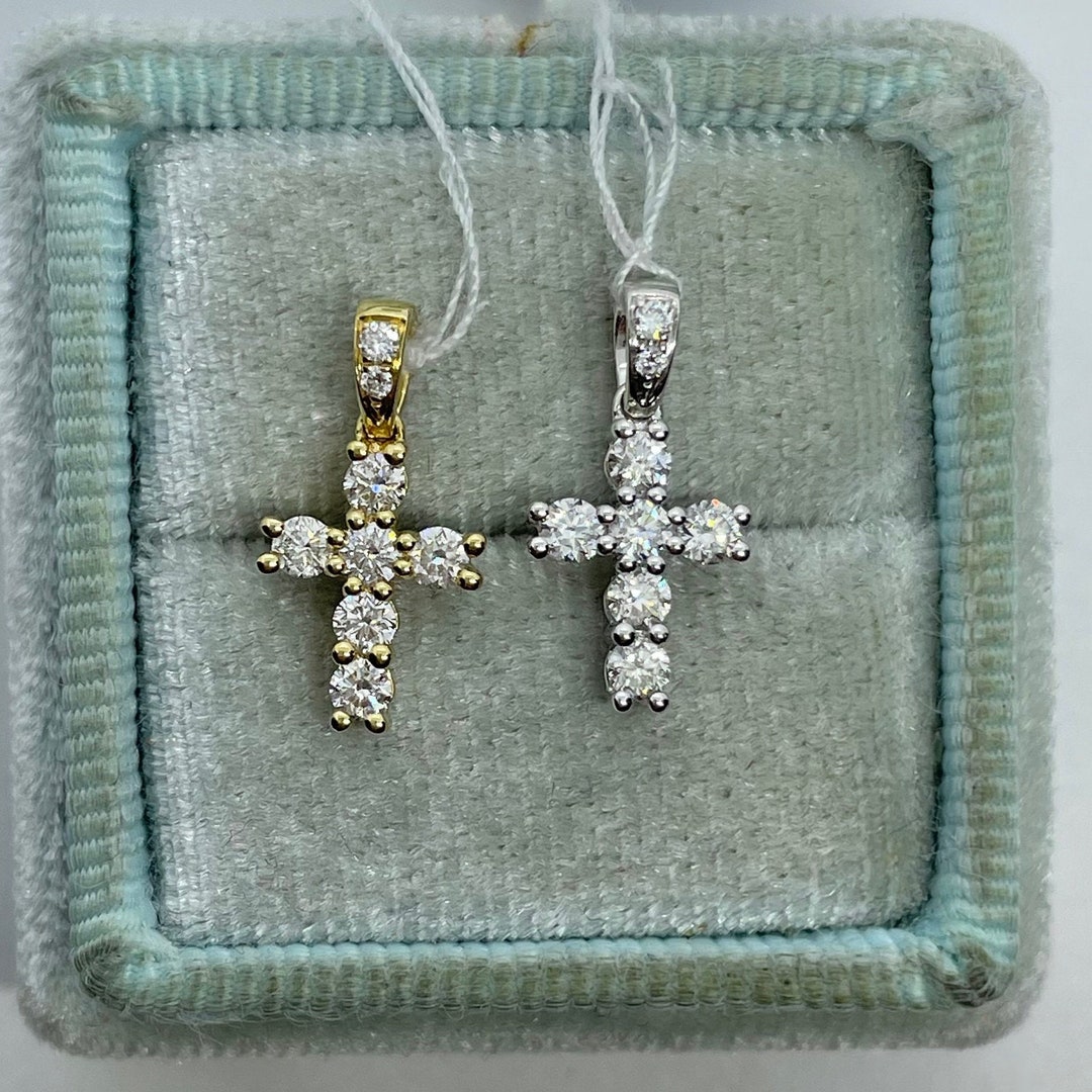 Dainty Diamond Cross Necklace, 18K Yellow Gold Dainty Cross Pendant ...