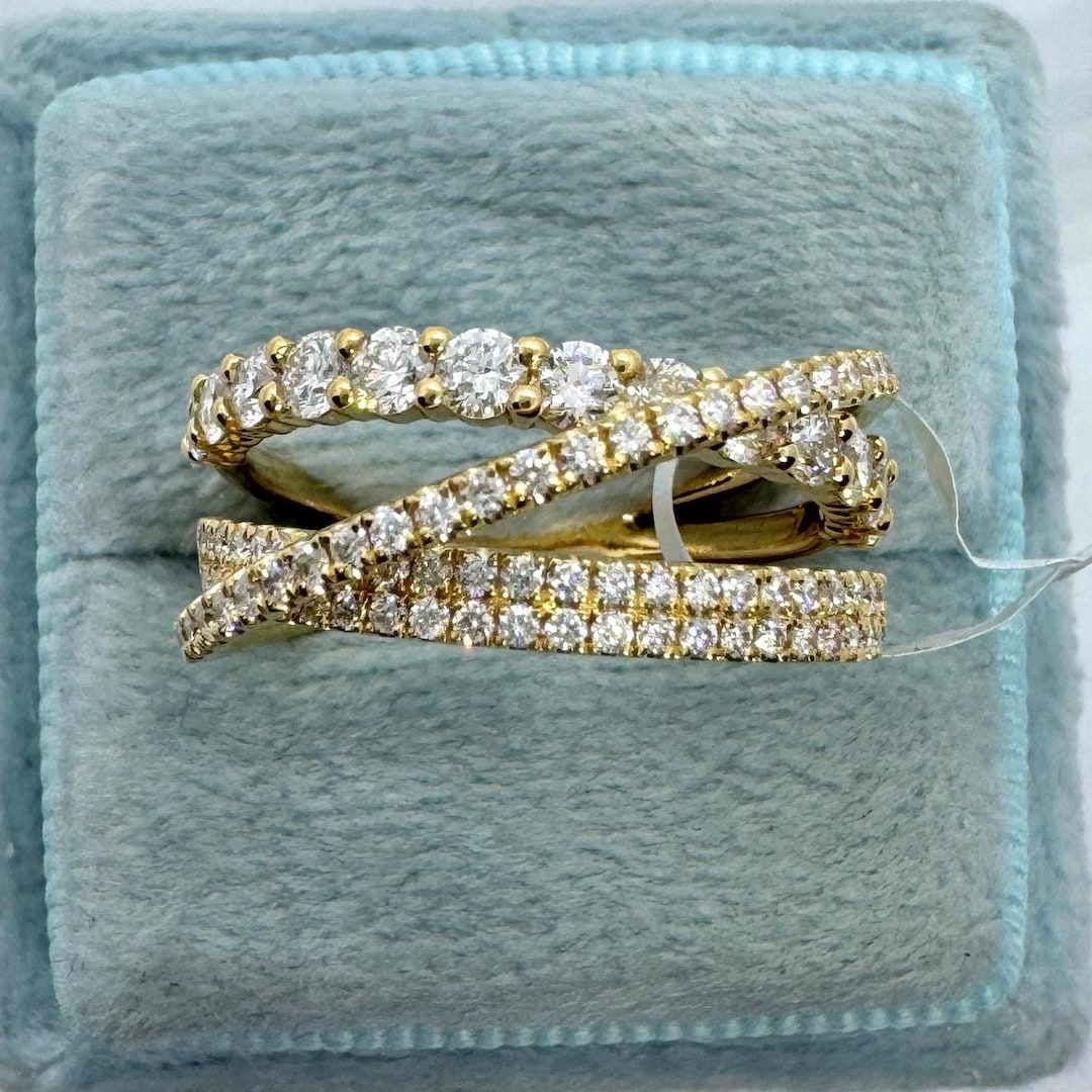 Diamond Criss Cross Ring, Stacked Diamond Ring, Unique Diamond Band ...