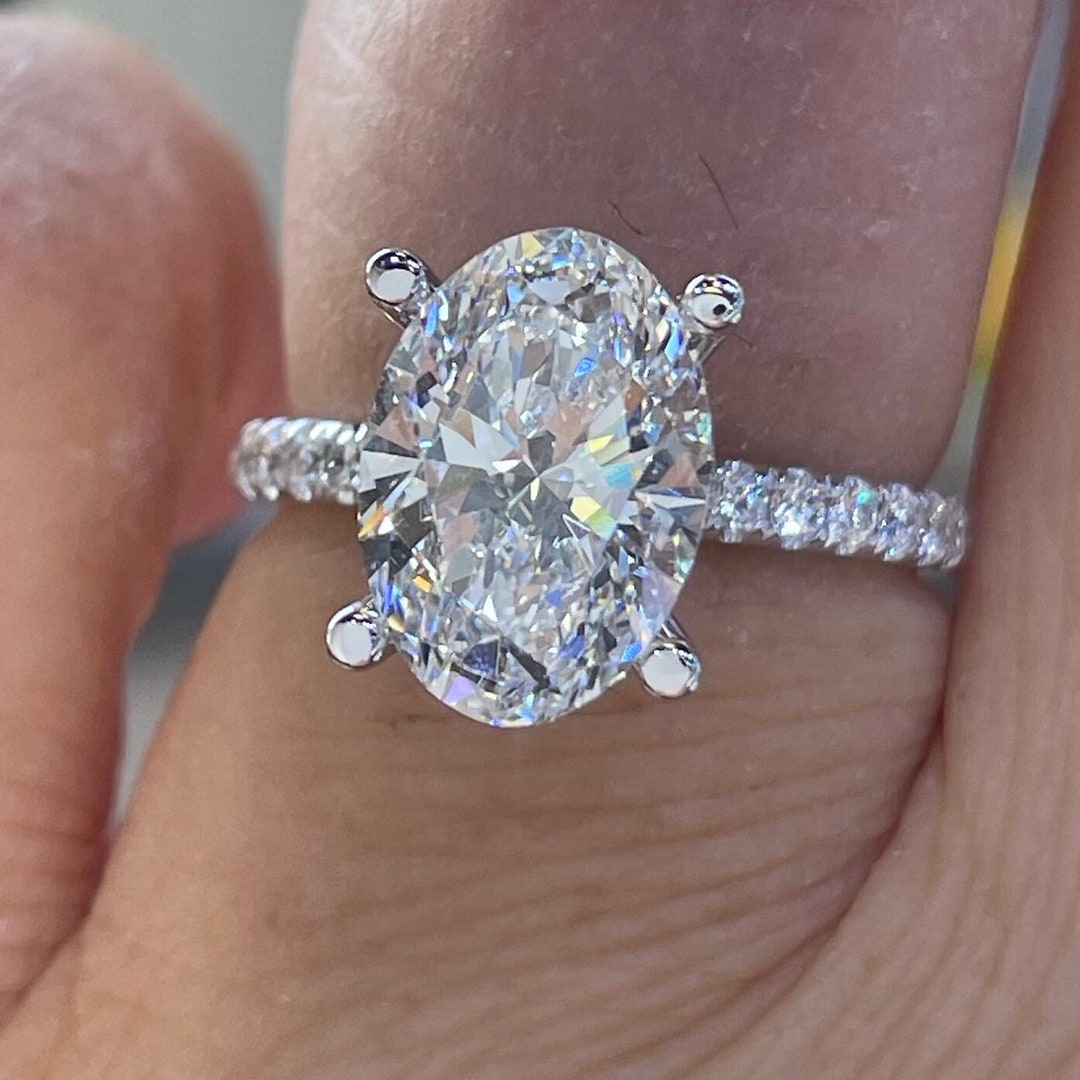 Oval Diamond Solitaire Ring, 18K White Gold Oval Diamond Engagement ...