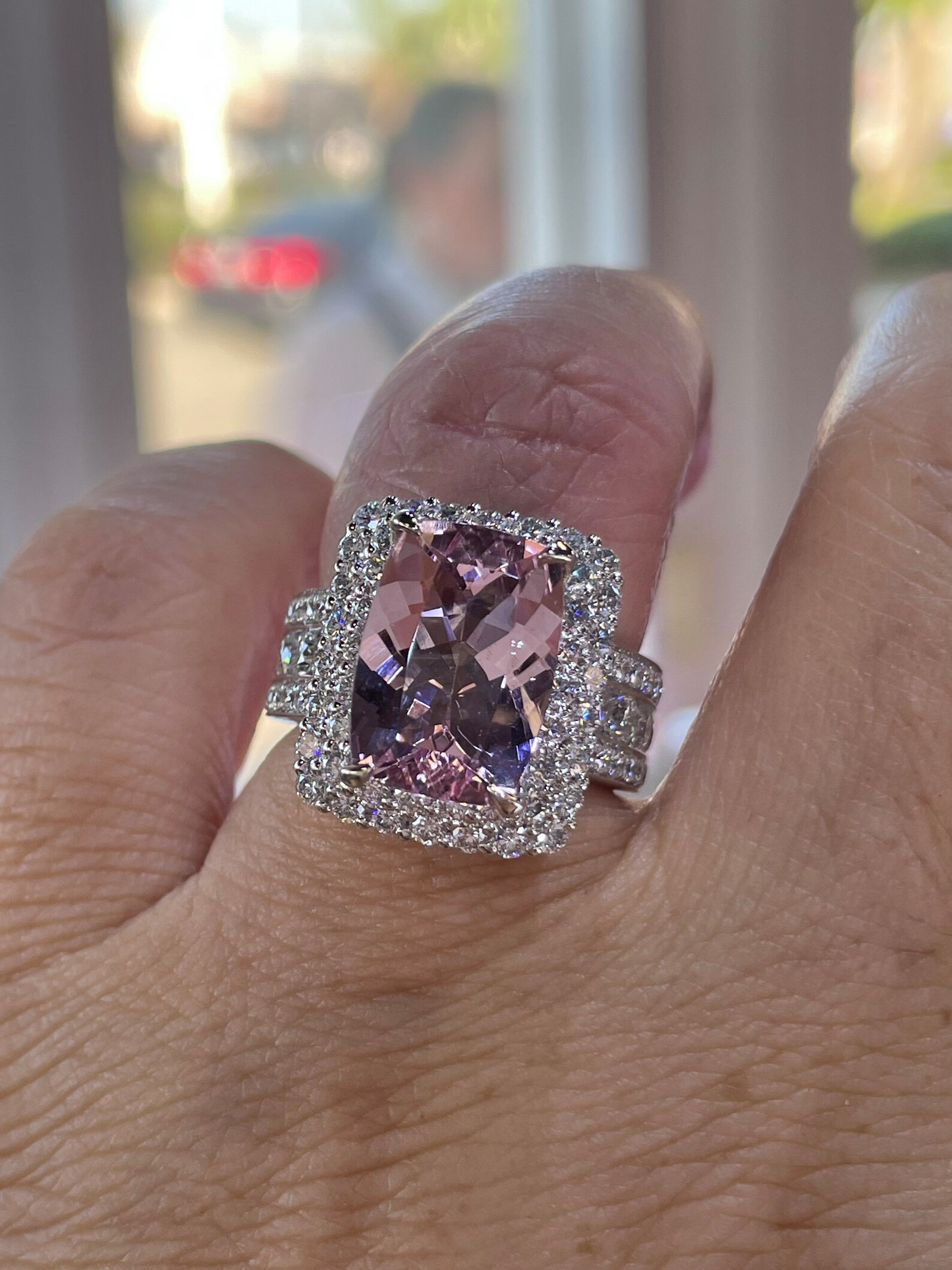 Cushion Cut Morganite Ring, 18K White Gold Halo Morganite Wedding Ring ...