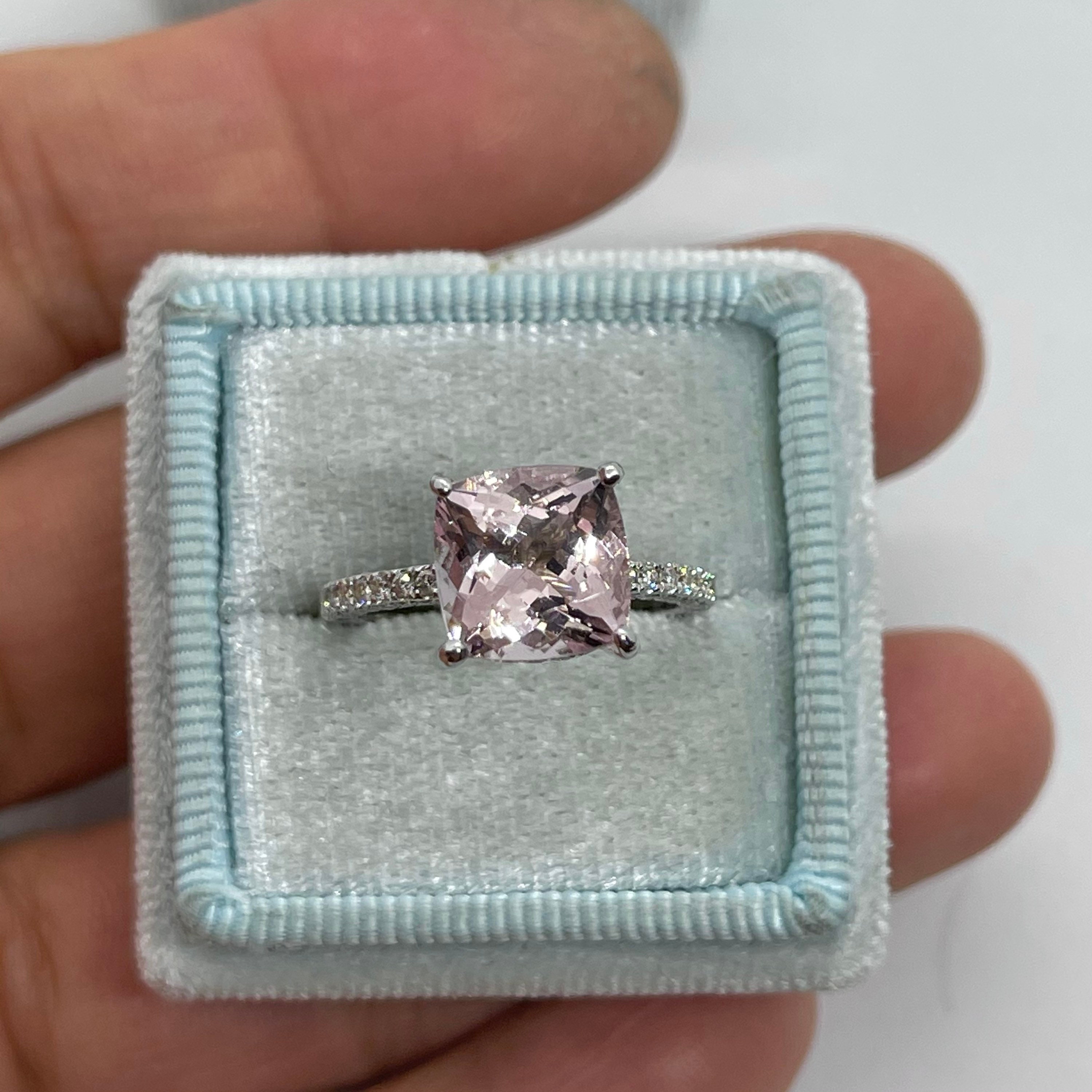 Cushion Cut Morganite Engagement Ring 18K White Gold | Etsy