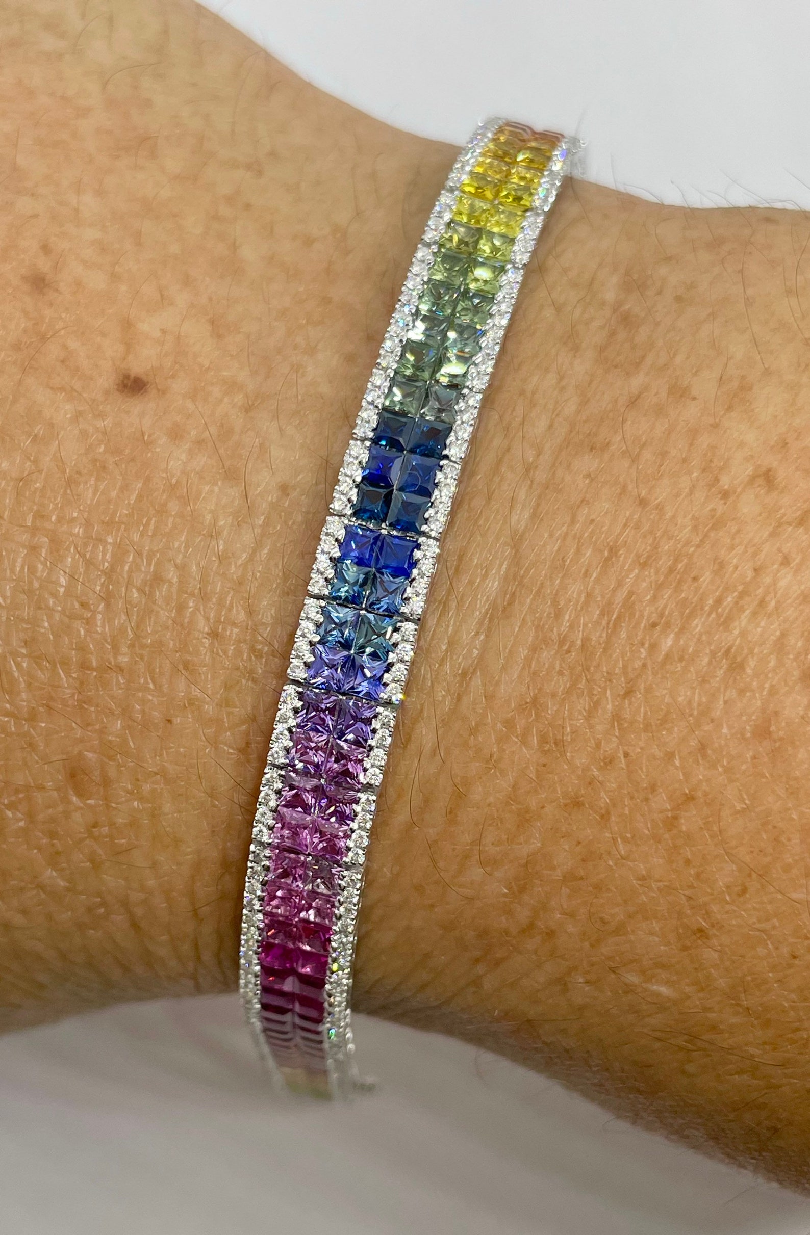 Rainbow Sapphire Tennis Bracelet 18K White Gold Rainbow - Etsy