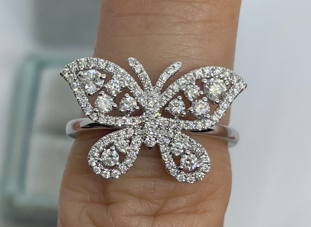 18K White Gold Diamond Butterfly Ring, .62 Carat SI/FG - Etsy
