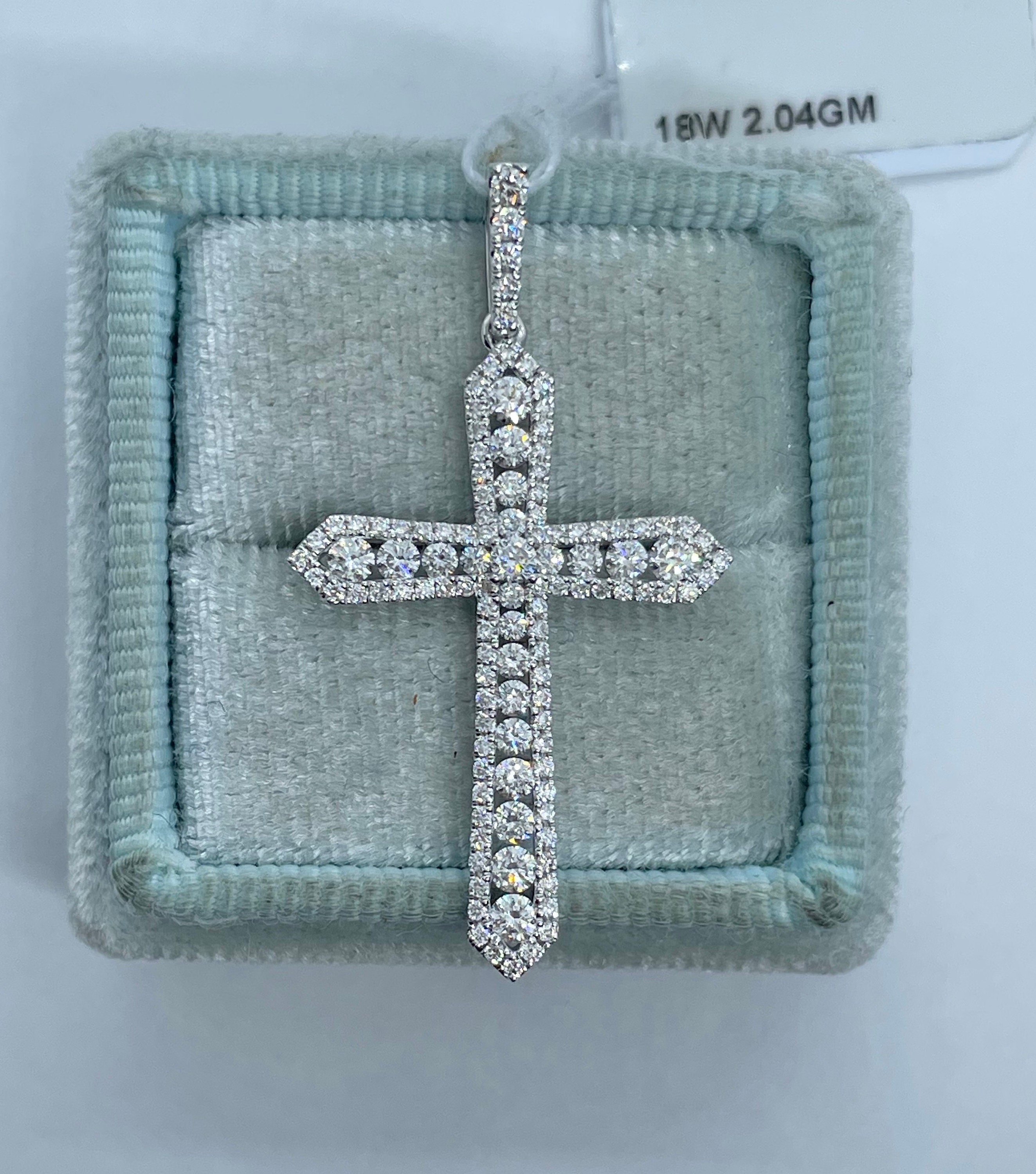 Diamond Cross Necklace Diamond Cross Pendant 18K White Gold Round Brilliant Cut Diamond Cross Religious Charm Etsy Italia