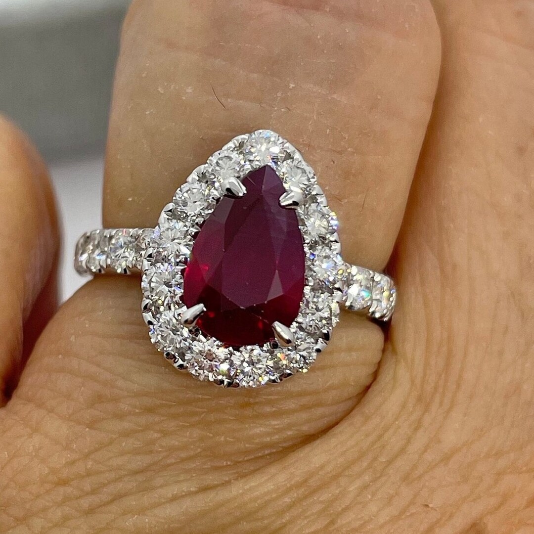 Genuine Ruby Ring, Real Ruby Ring, Pear Ruby Ring, Genuine Ruby and ...