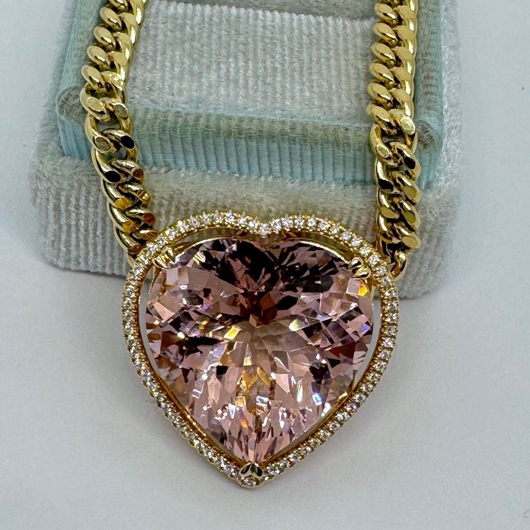 Heart Shape Morganite Pendant, 18K Yellow Gold Morganite and Diamond ...