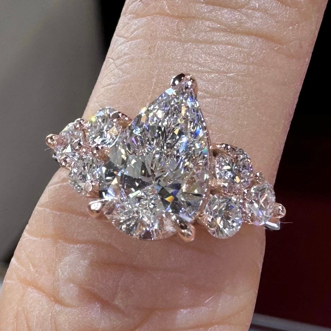 Pear Diamond Ring, Pear Lab Grown Diamond Engagement Ring Gold, Pear ...
