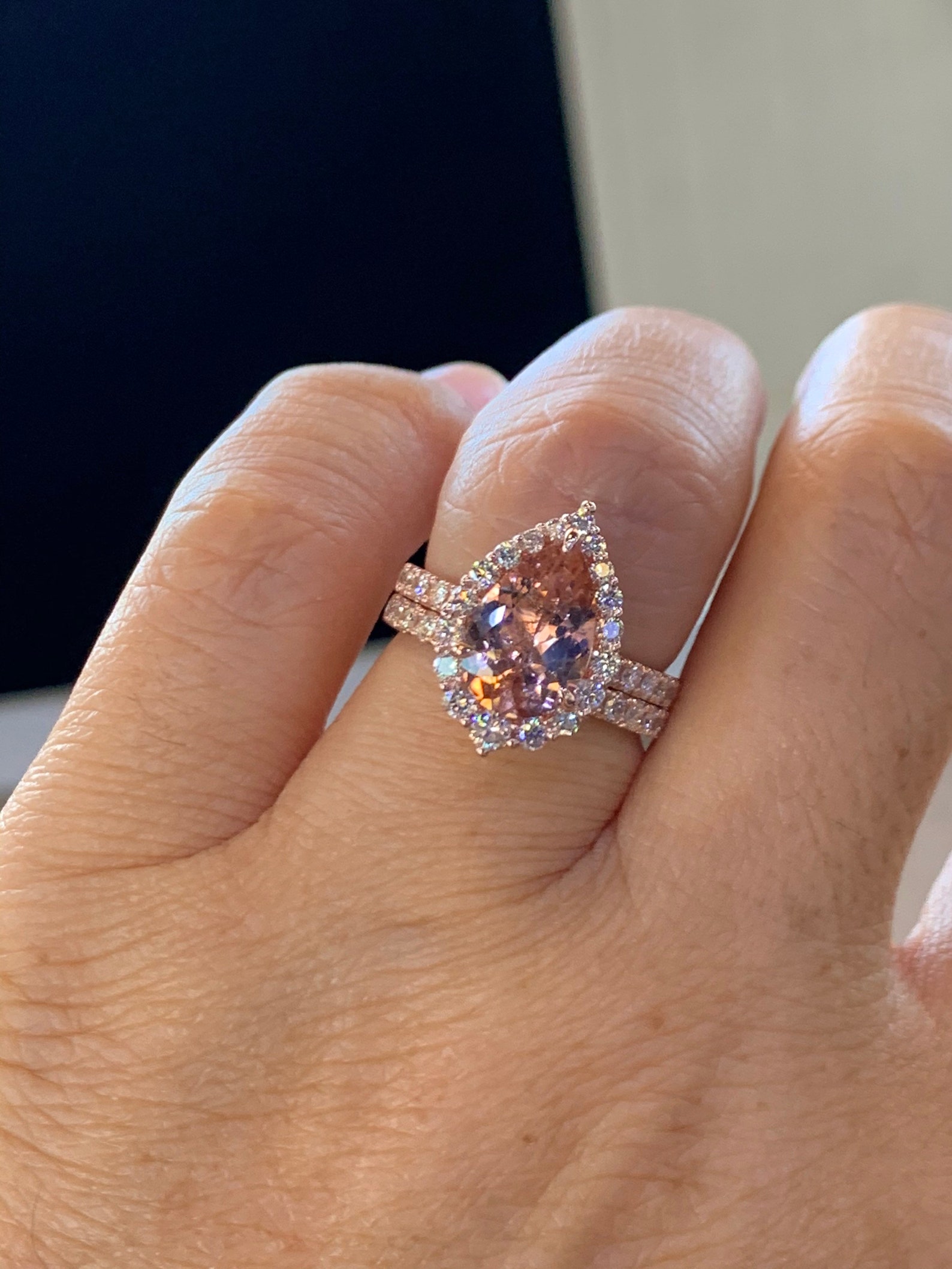 Stunning Pear Morganite Bridal Set Pear Morganite Engagement | Etsy