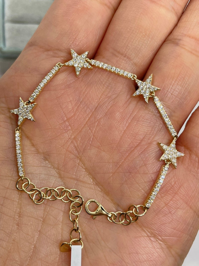 Diamond Star Bracelet Star Diamond Bracelet 14K Yellow Gold - Etsy