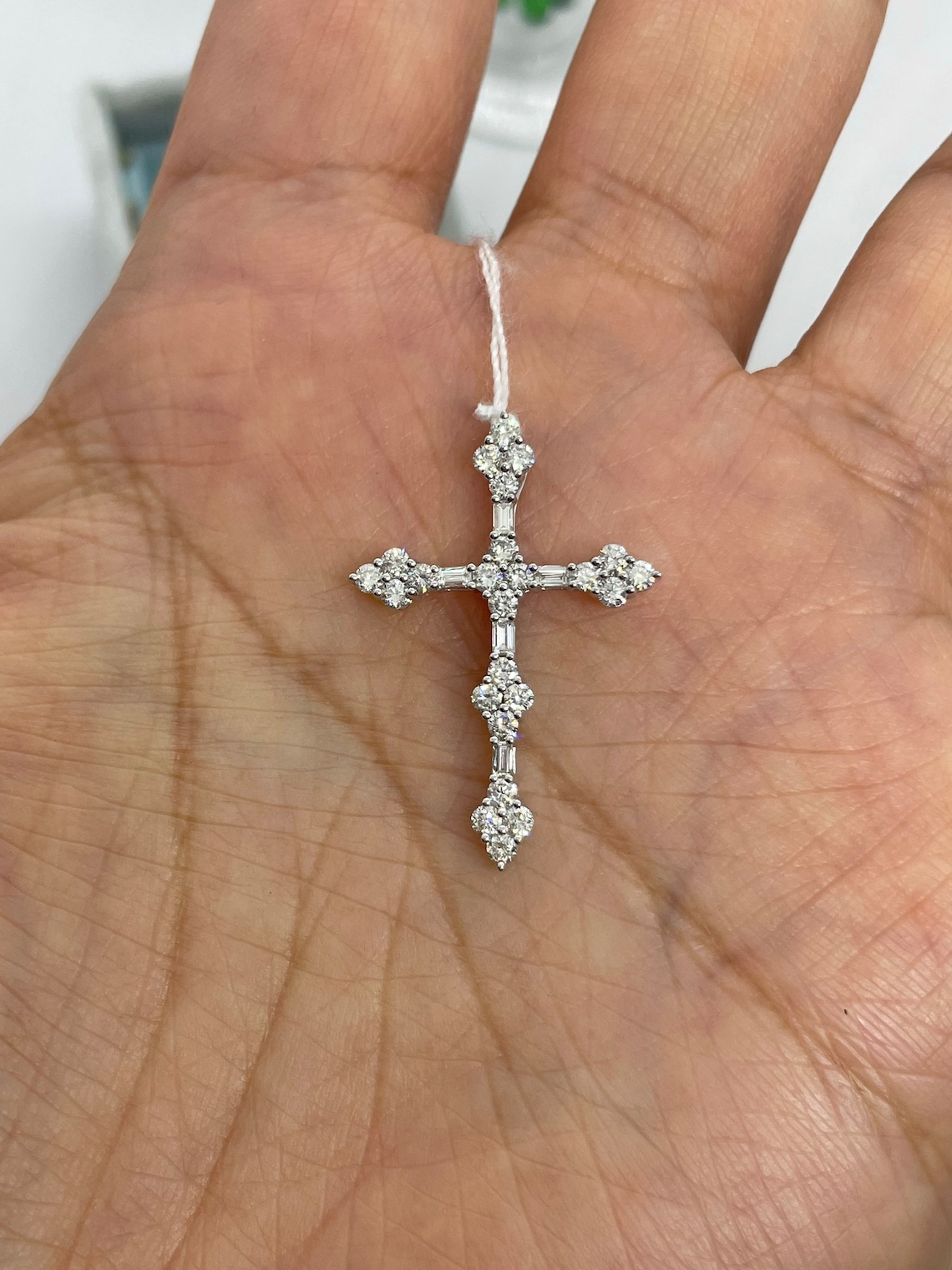 Genuine Diamond Cross Diamond Cross Necklace 18K White Gold - Etsy