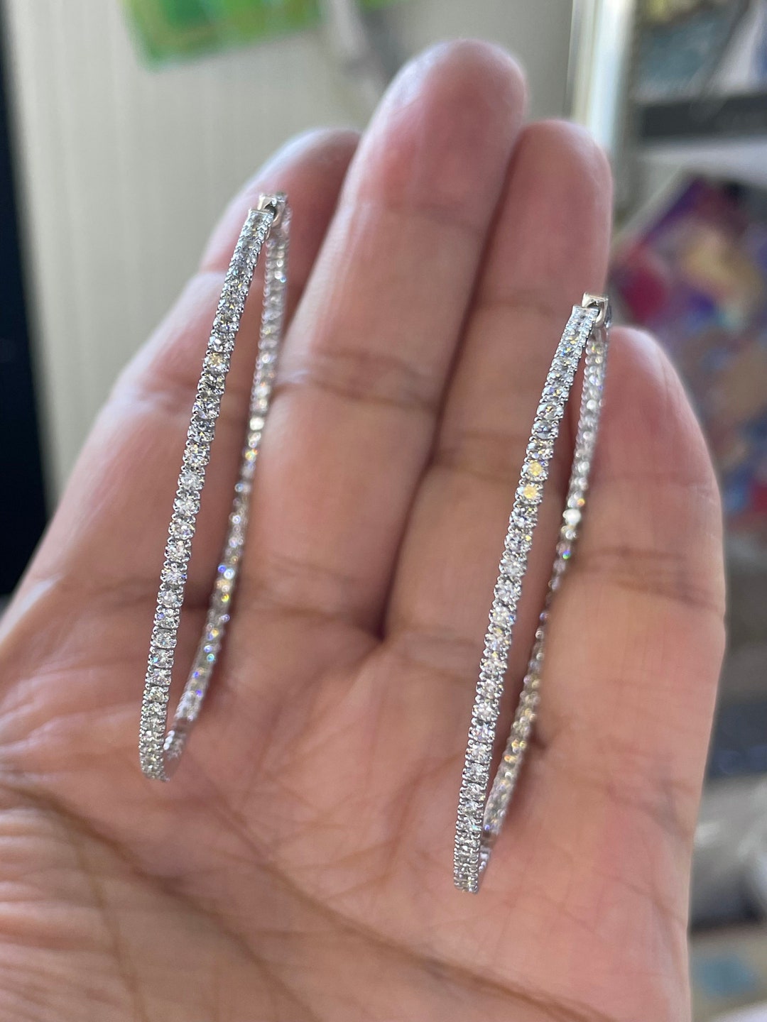 Chic Diamond Hoop Earrings, Big Diamond Hoop Earrings, 2” Thin Diamond ...
