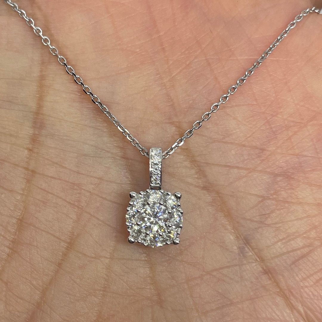 Diamond Solitaire Pendant, Real Diamond Pendant Necklace, Simple Halo ...