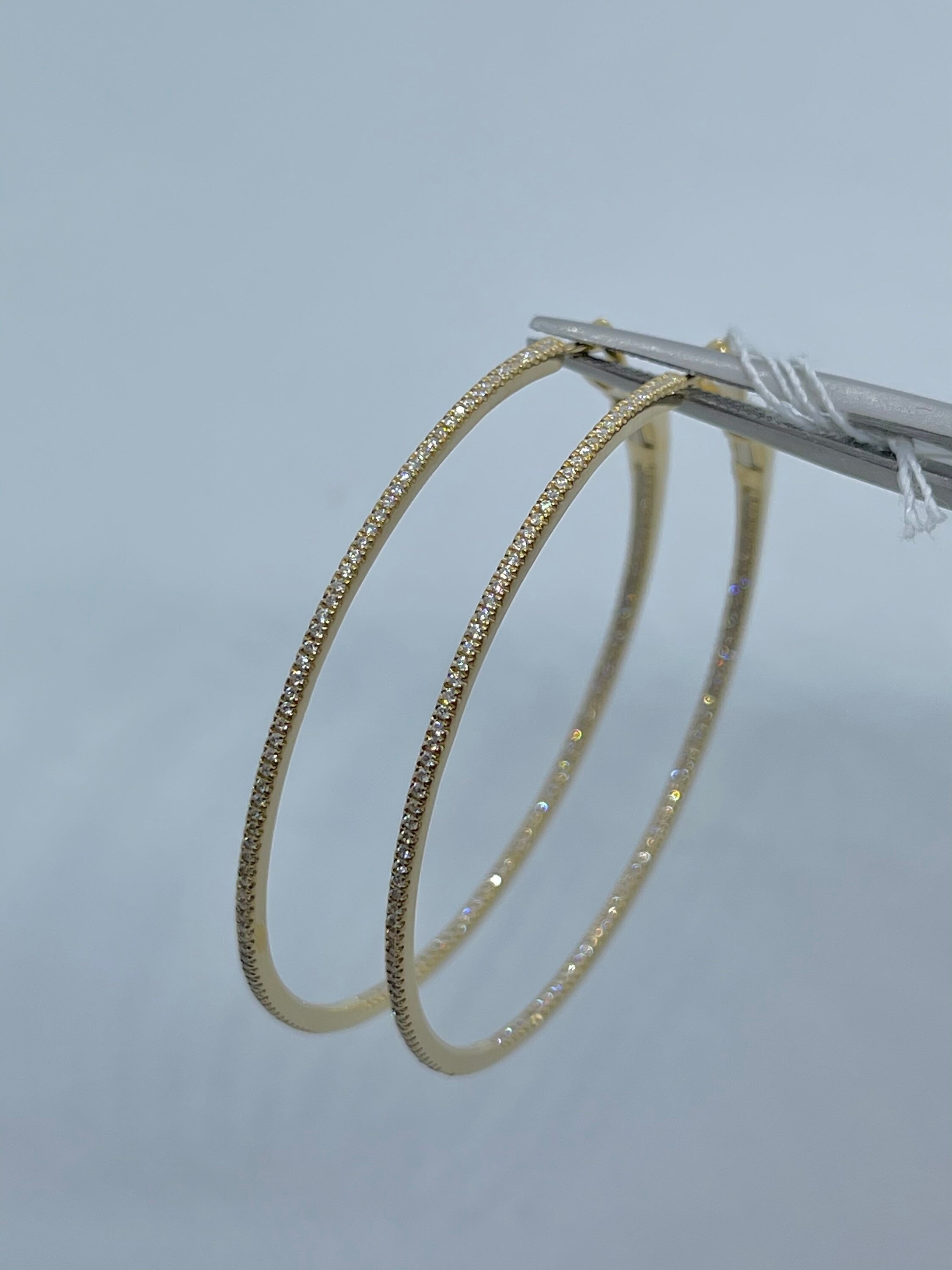Thin Diamond Hoops Big Diamond Hoop Earrings 18K Yellow Gold - Etsy