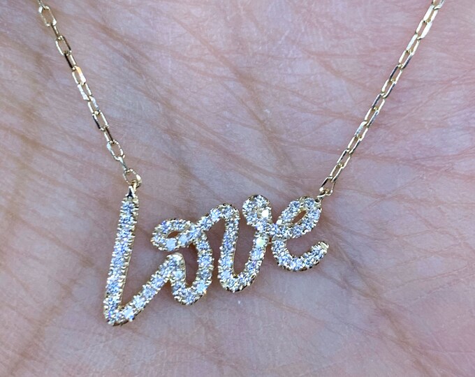 Diamond Love Necklace 14K Rose Gold Diamond Pave Love - Etsy