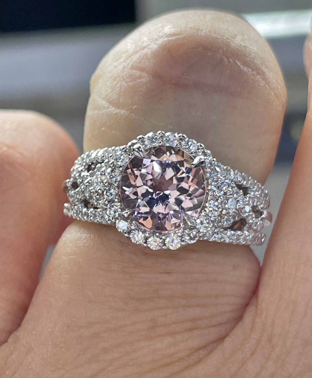 Pink Morganite Diamond Ring, Genuine Pink Morganite and Diamond Wedding ...