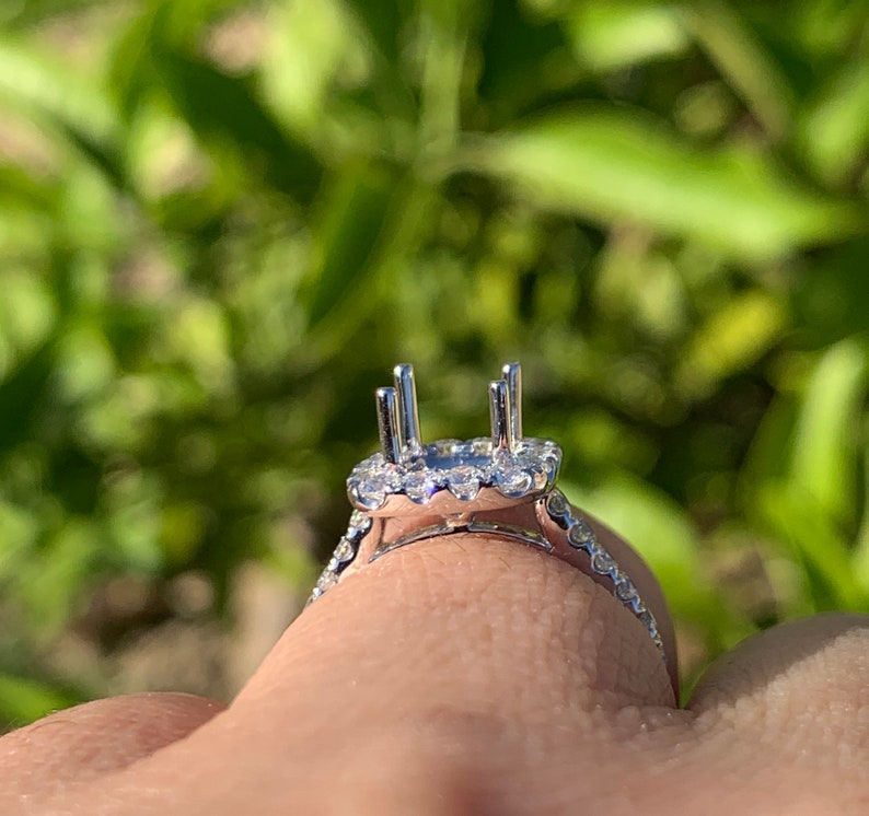 Diamond Semi Mount, Emerald Cut Diamond Setting, Radiant Halo Genuine ...