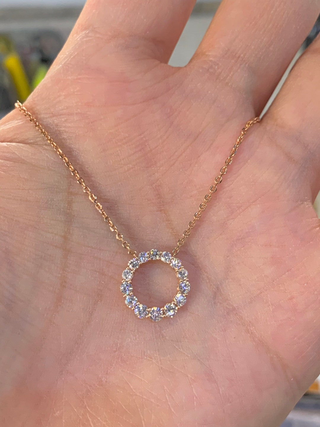 Circle Diamond Necklace, Circle Diamond Pendant 18K Rose Gold, Diamond ...