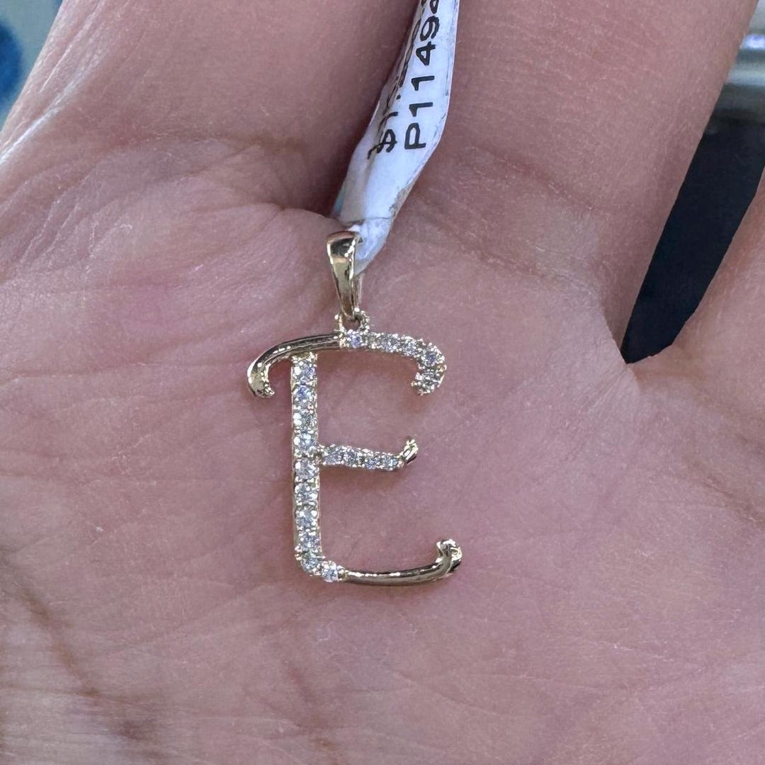 14K Yellow Gold Diamond Initial Pendant, Diamond Letter Initial Charm ...