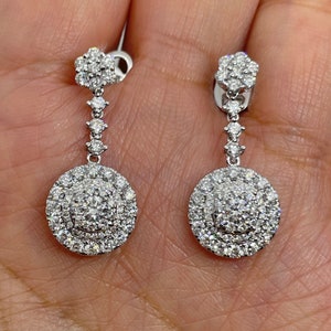 Diamond Drop Earrings, 18K White Gold Dangling Diamond Earrings ...