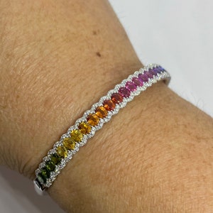Rainbow Sapphire Bracelet, Fancy Color Sapphire Bangle 18K White Gold ...
