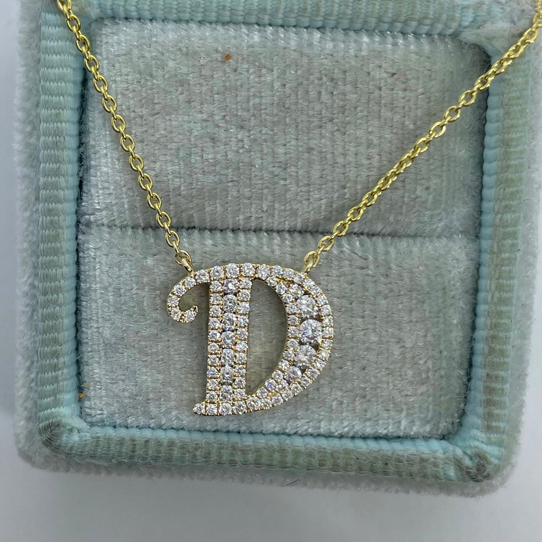 Initial Pendant, Letter D Necklace, 18K Yellow Gold D Letter Necklace ...