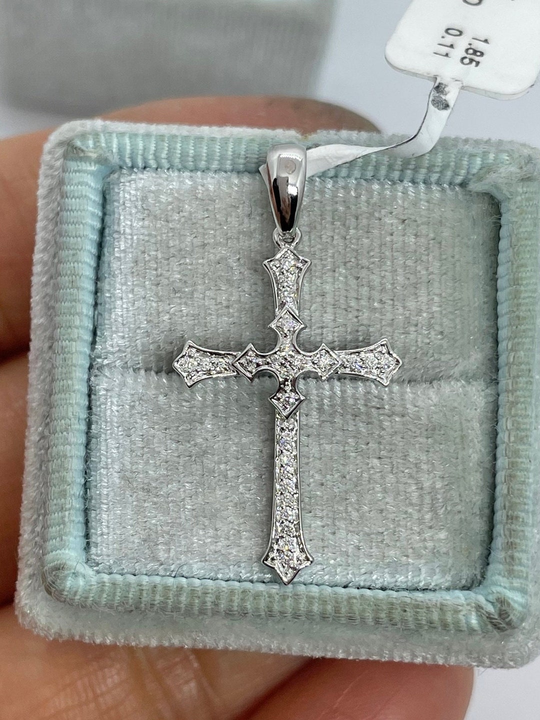 18K White Gold Diamond Cross Pendant, Genuine VS/SI Diamonds - Etsy