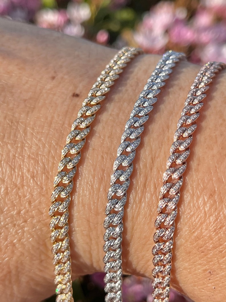 Diamond Link Bracelet Diamond Cuban Link Bracelet Woman | Etsy