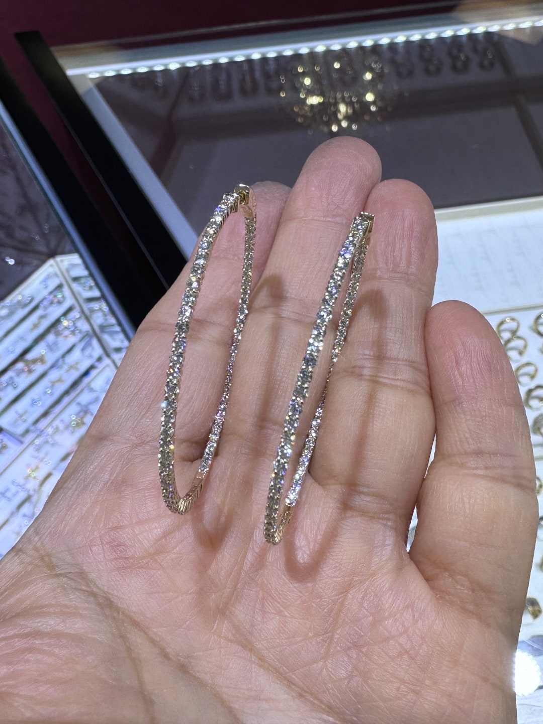 Chic Diamond Hoop Earrings, Big Diamond Hoop Earrings, 1.93 Thin ...