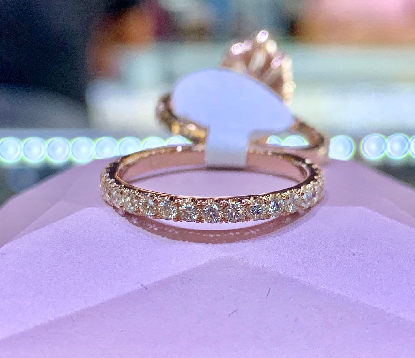 Oval Morganite Engagement Ring Set, 14K Rose Gold Halo, Diamond Wedding ...