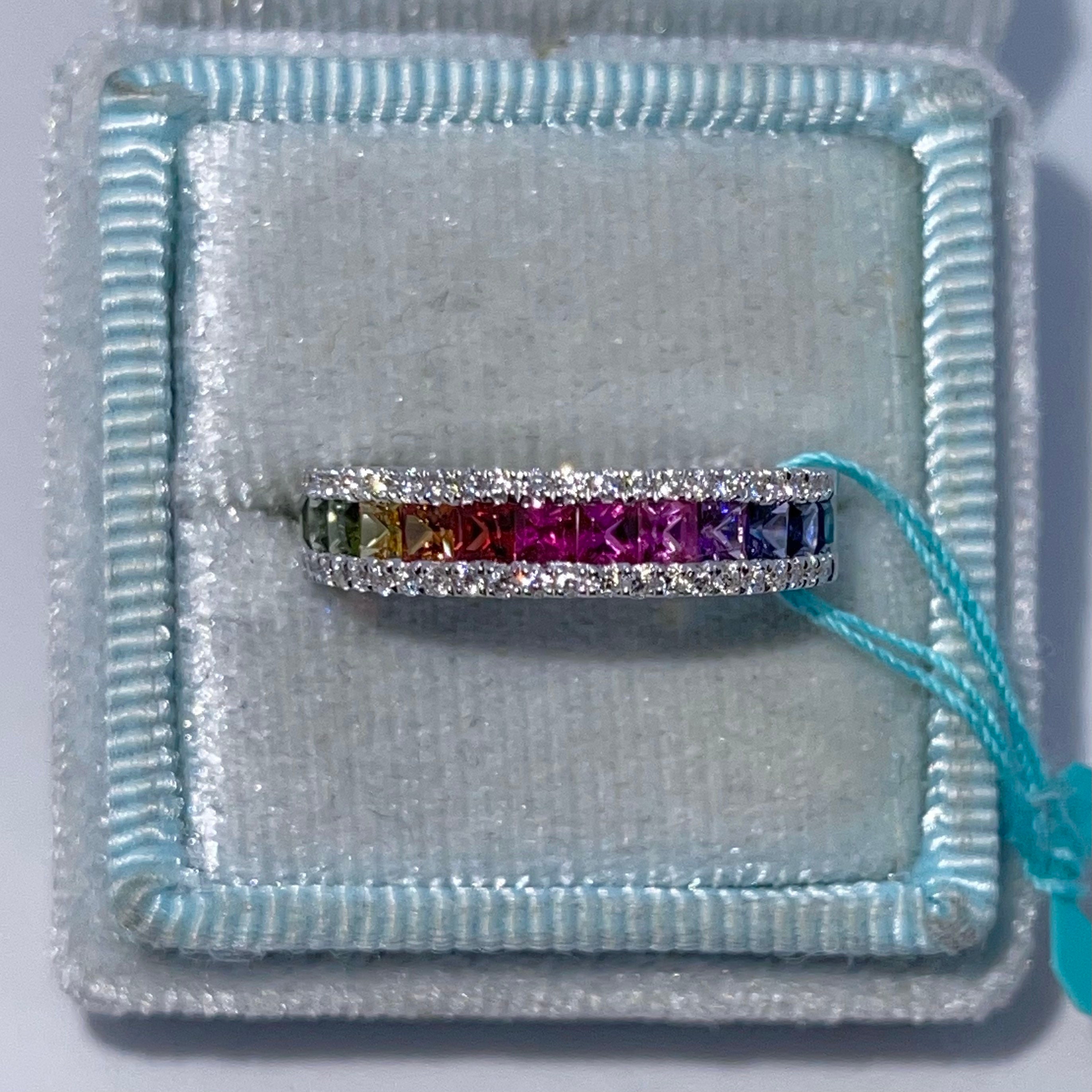 Rainbow Sapphire and Diamond Ring 18K White Gold Multicolor - Etsy