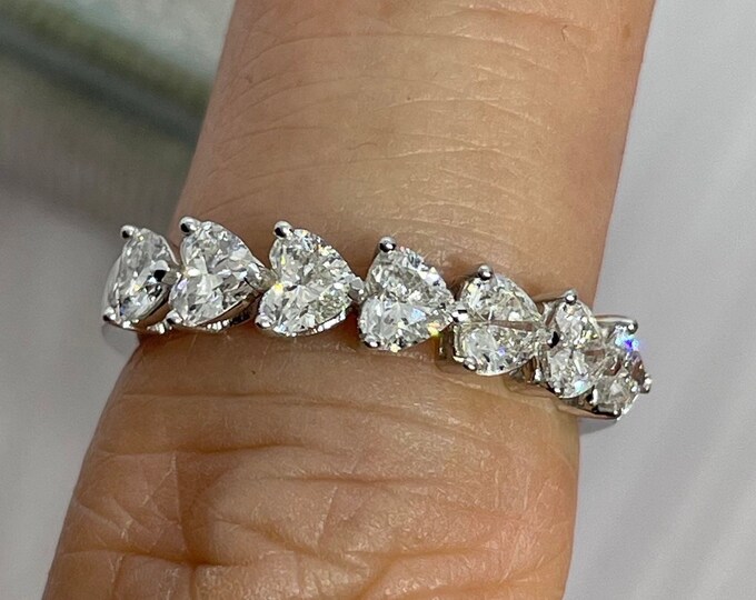 Heart Diamond Band, Heart Cut Diamond Ring, 18K White Gold Diamond Band ...